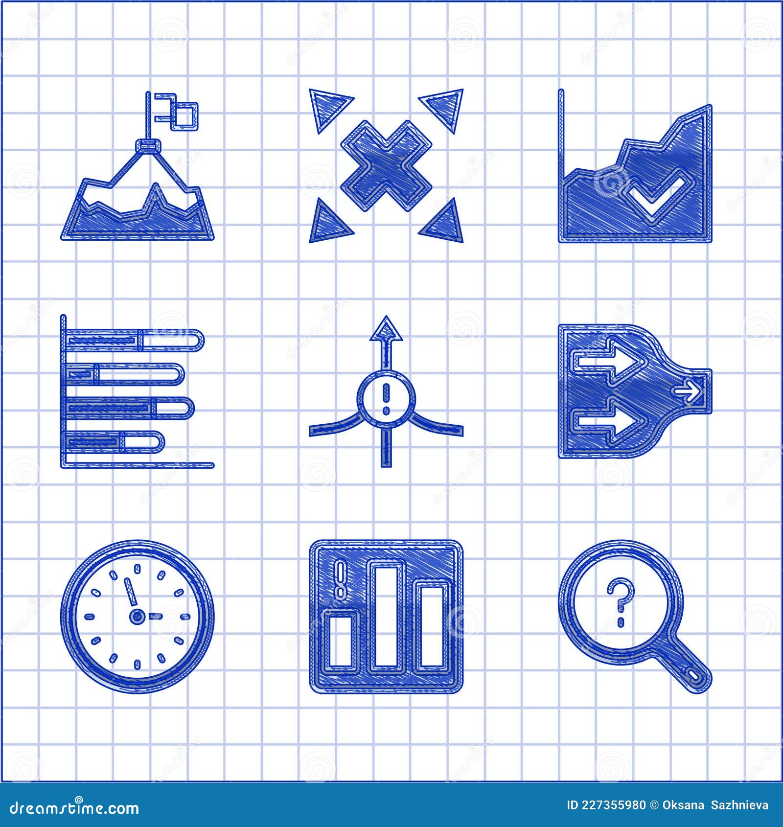 Set Arrow, Pie Chart Infographic, Unknown Search, Clock, Financial Growth Increase and Mountains ...