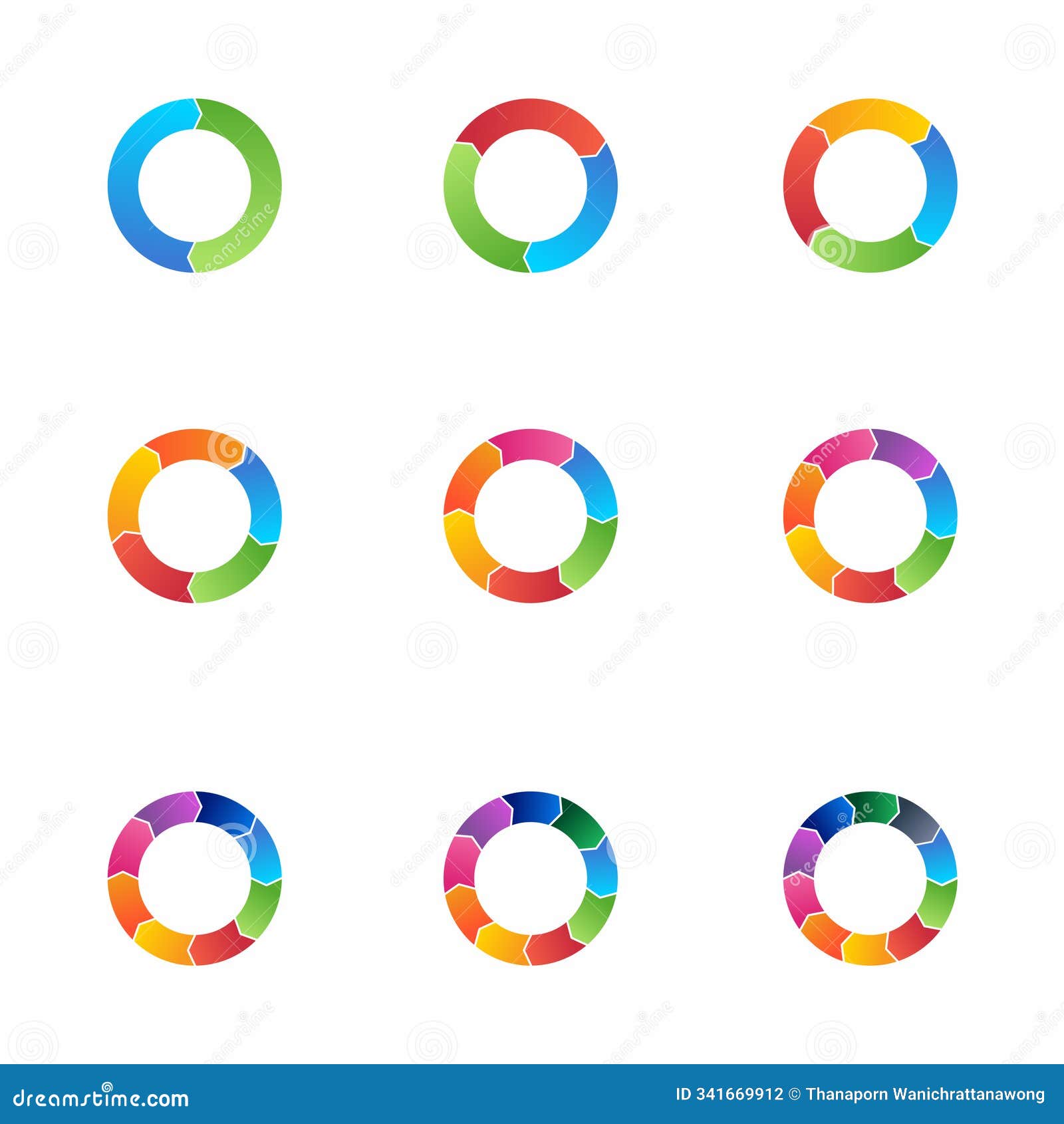 Set of Arrow Pie Charts. Financial Analysis Data 2,3,4,5,6,7,8,9,10 ...