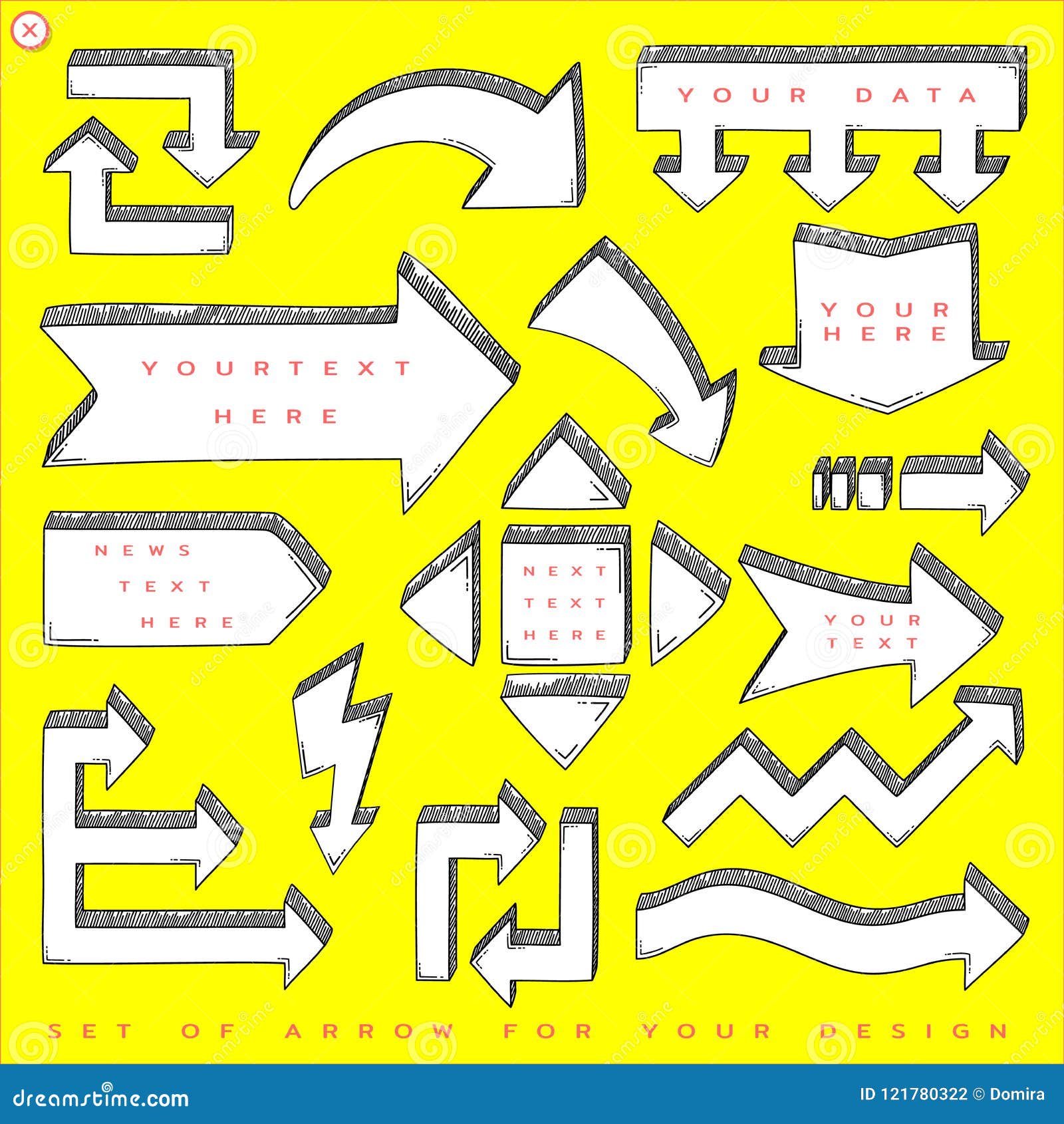 Set of Arrow Pointer with Shadow. Black Outline Sketch Stock Vector ...