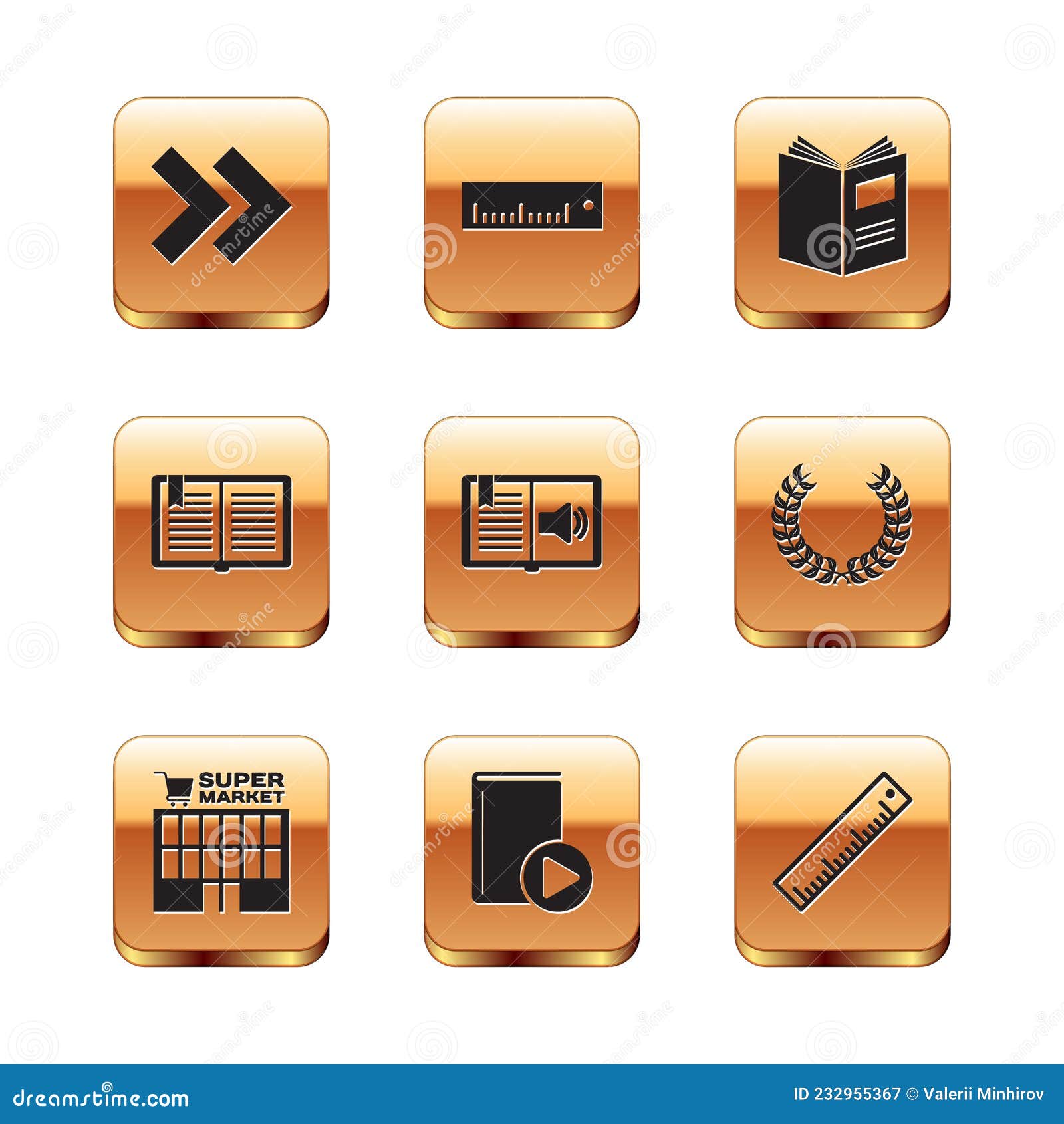 Set Arrow, Supermarket Building, Audio Book, Open, Ruler and Icon ...