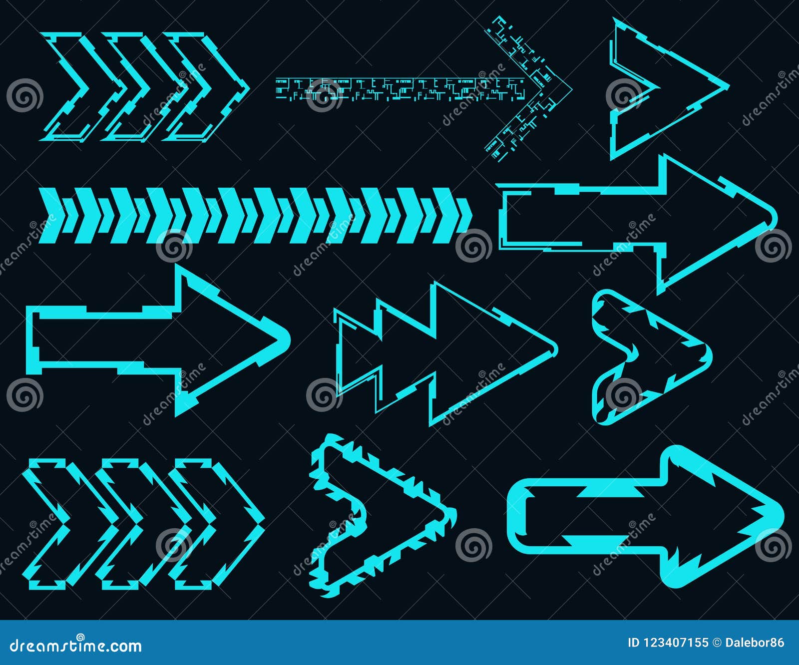 Set of Arrows in a Futuristic Style Stock Vector - Illustration of ...