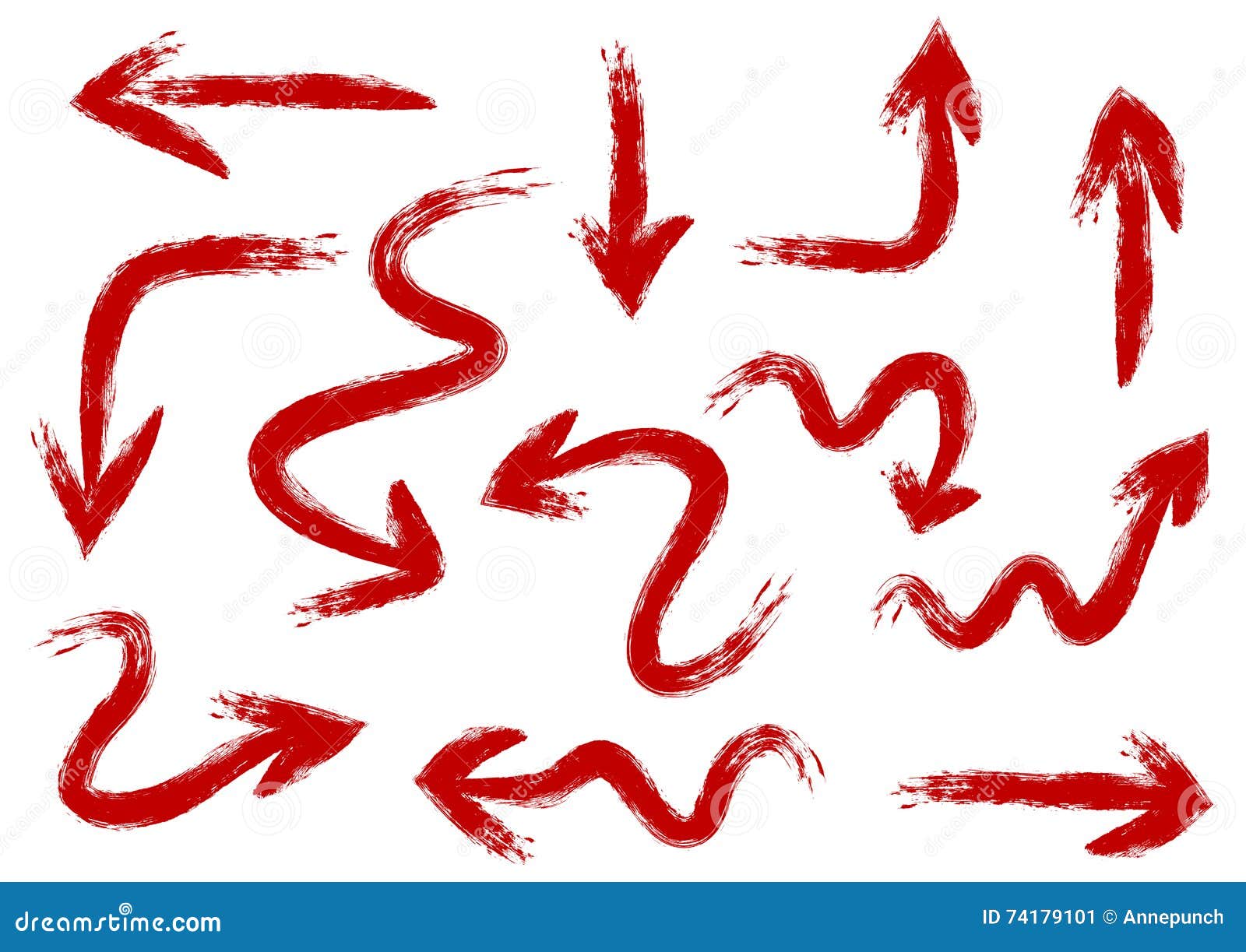 Set of Arrows Painted Rough Brush by Hand. Tough Red Strokes. 12 ...