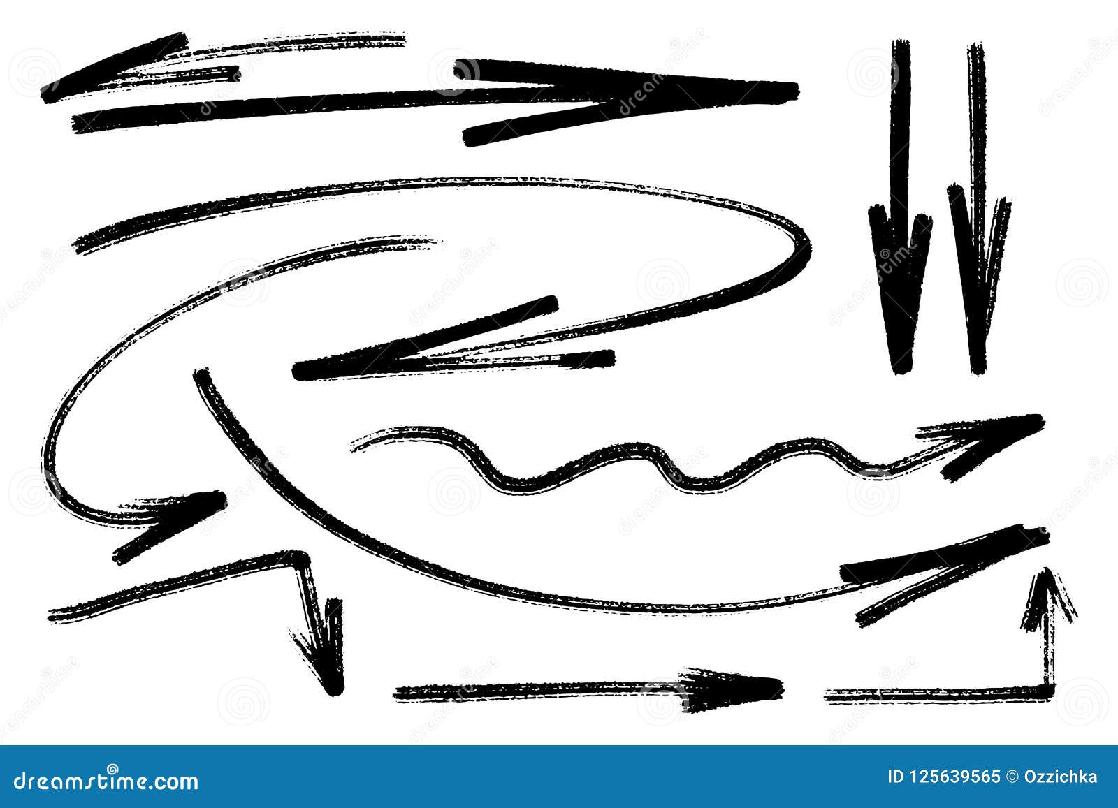 Set of Arrows Various Shapes. Monochrome Artistic Notes. Hand Drawn ...