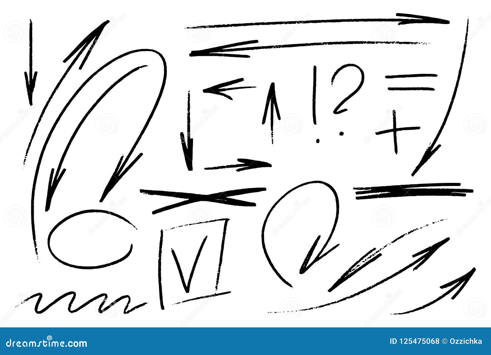 Set of Arrows Various Shapes and Marks. Monochrome Artistic Notes. Hand ...