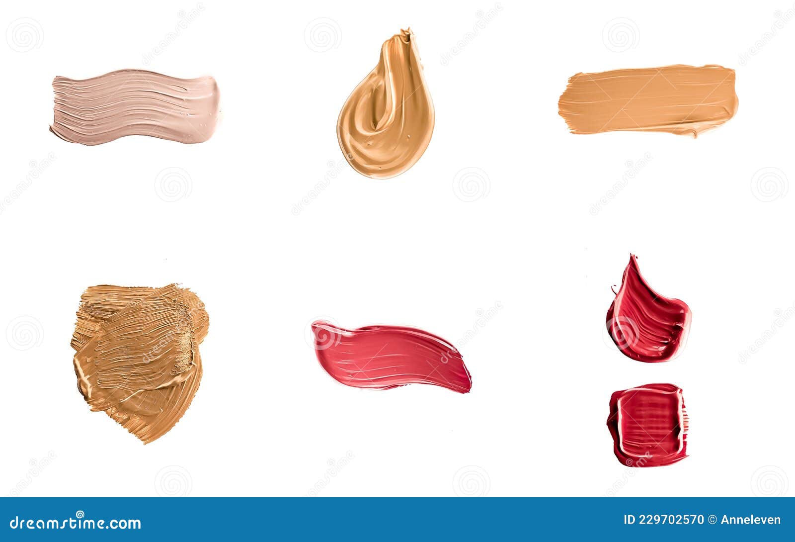 Set of Art Brush Strokes or Cosmetic Makeup Samples Isolated on White ...