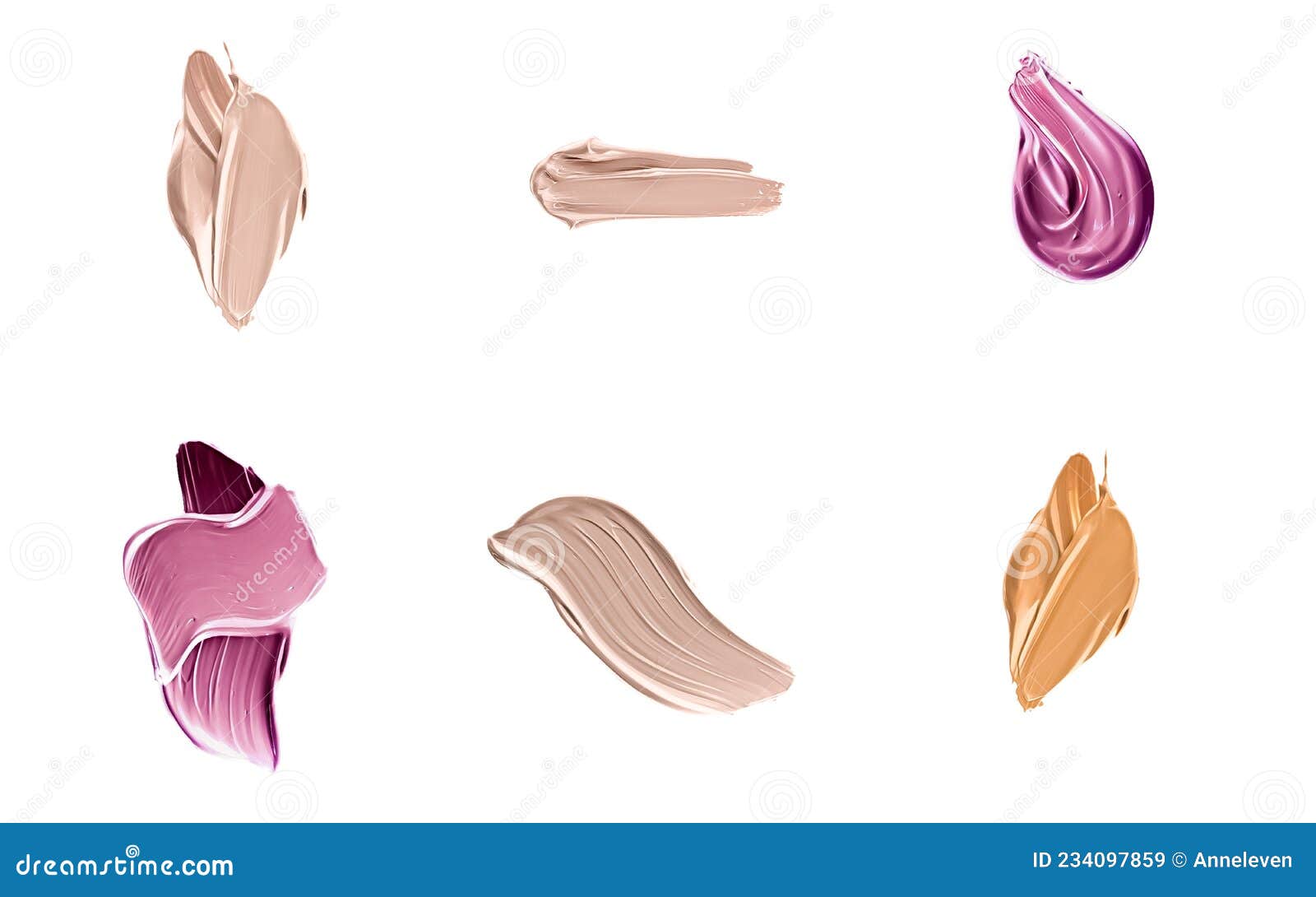 Set of Art Brush Strokes or Cosmetic Makeup Samples Isolated on White ...