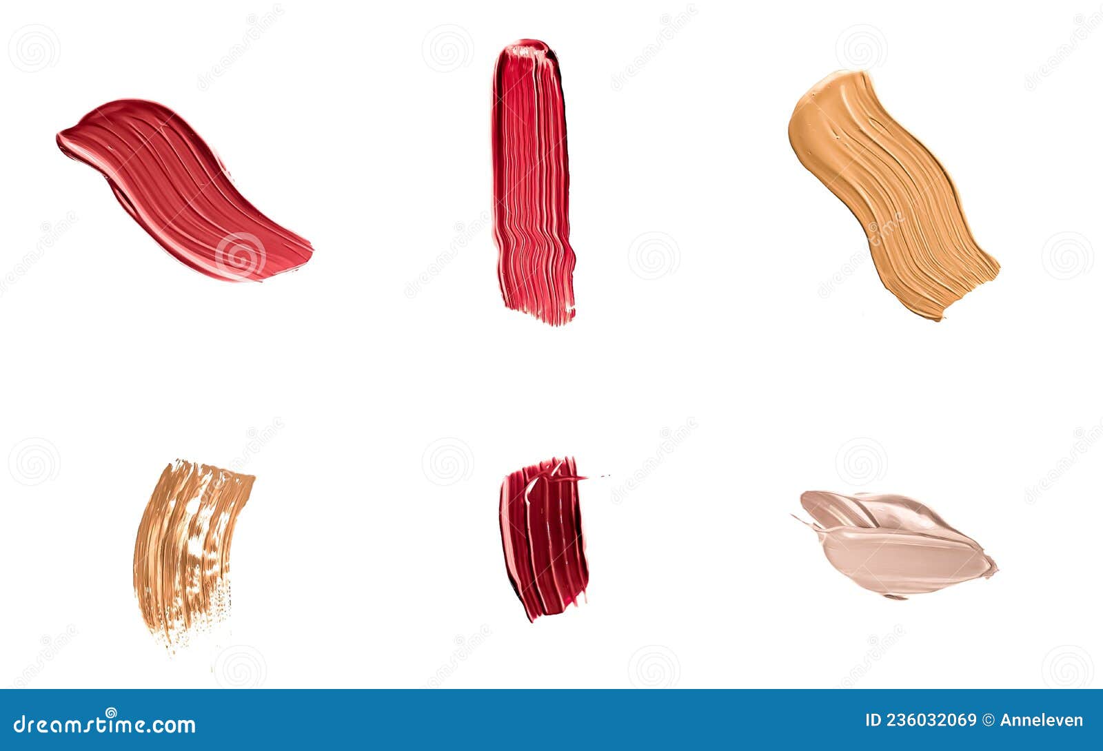 Set of Art Brush Strokes or Cosmetic Makeup Samples Isolated on White ...