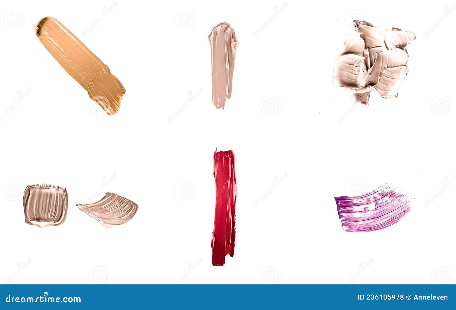 Set of Art Brush Strokes or Cosmetic Makeup Samples Isolated on White ...