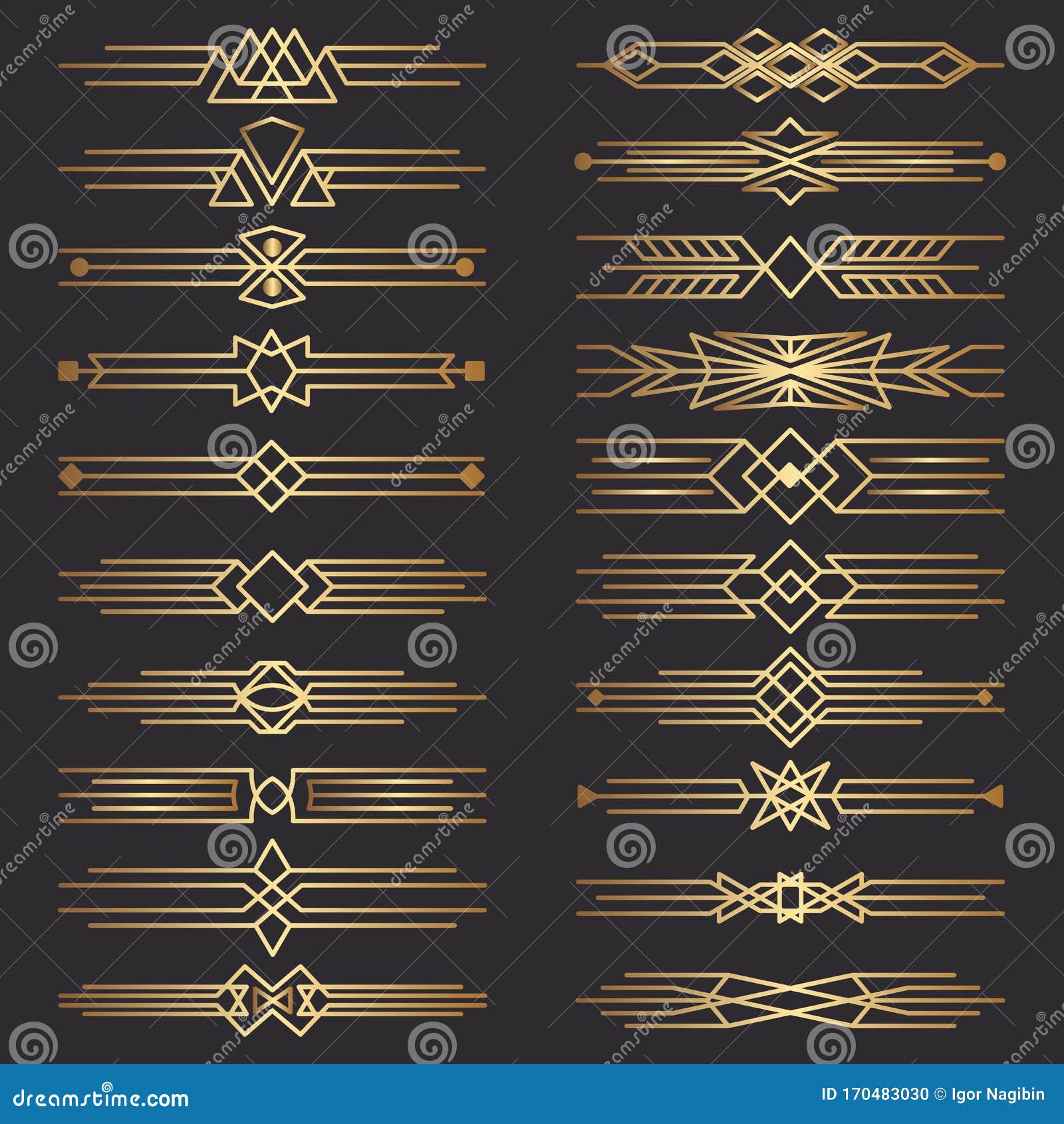 Art Deco Dividers. Gold Deco Design Lines, Golden Book Header Borders ...