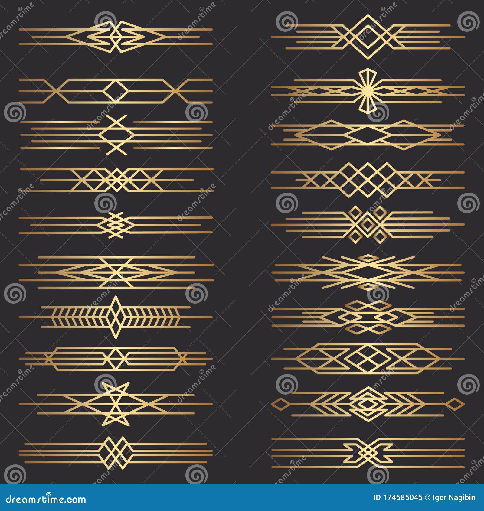Art Deco Dividers. Gold Deco Design Lines, Golden Book Header Borders ...