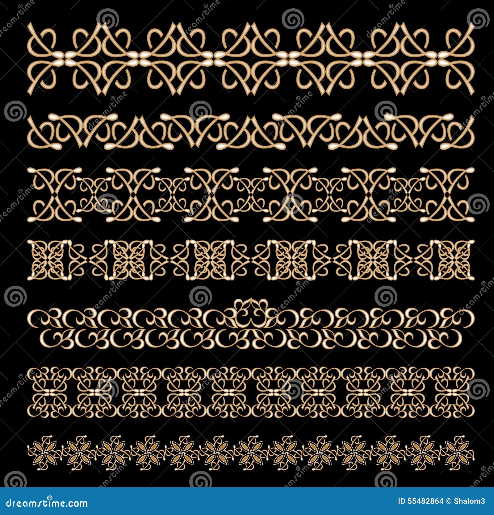 Set of Art Deco Embossed Ornamental Borders in Golden Design Stock ...