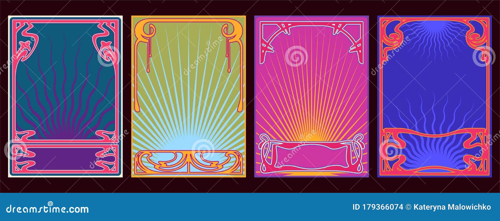 Psychedelic Art Nouveau Frame Set Cartoon Vector | CartoonDealer.com ...