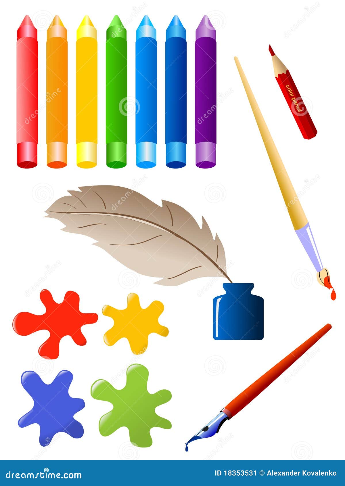 Set of art objects stock vector. Illustration of painted - 18353531