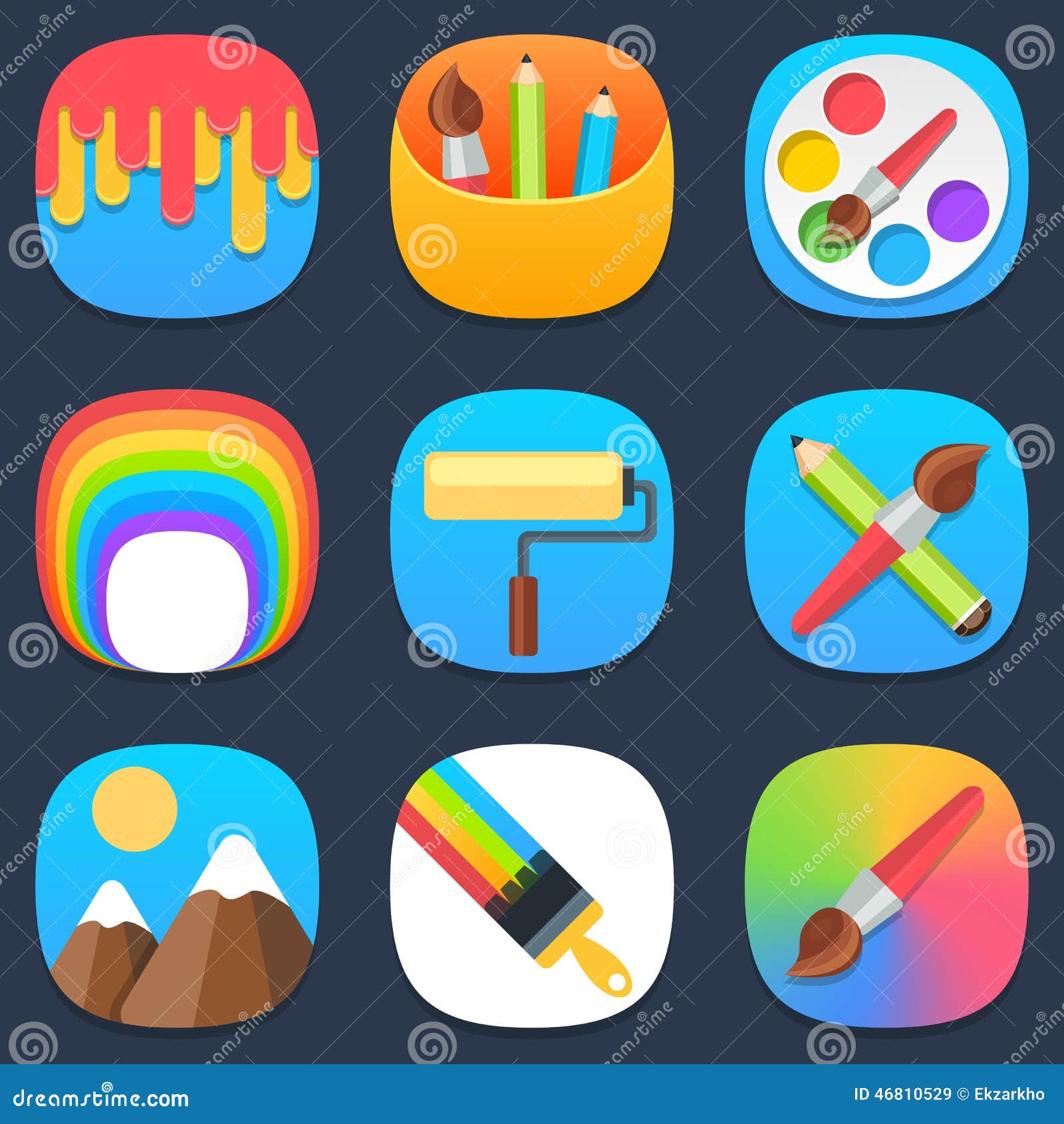 Set of Art and Paint Mobile Icons in Flat Design Stock Vector ...