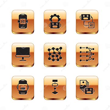 Set Artificial Intelligence AI, Chat Bot, Algorithm, Neural Network, Computer Monitor, Robot ...