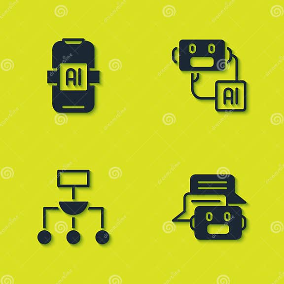 Set Artificial Intelligence AI, Chat Bot, Algorithm and Robot Icon. Vector Stock Illustration ...