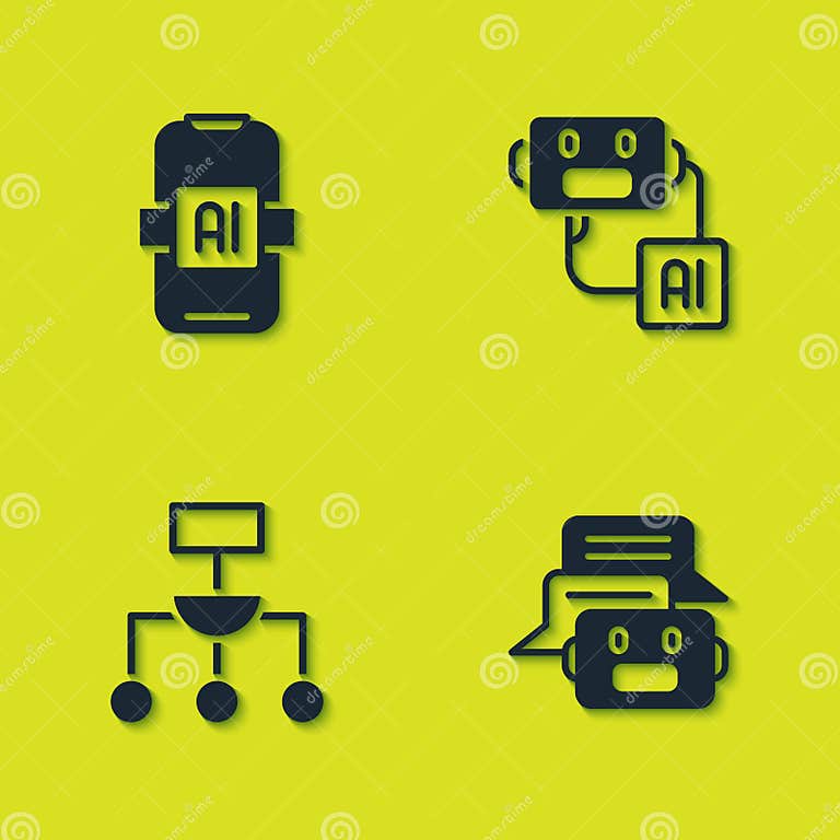 Set Artificial Intelligence Ai Chat Bot Algorithm And Robot Icon Vector Stock Illustration