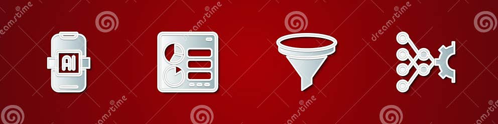Set Artificial Intelligence Ai Computer Api Interface Funnel Or Filter And Neural Network Icon 