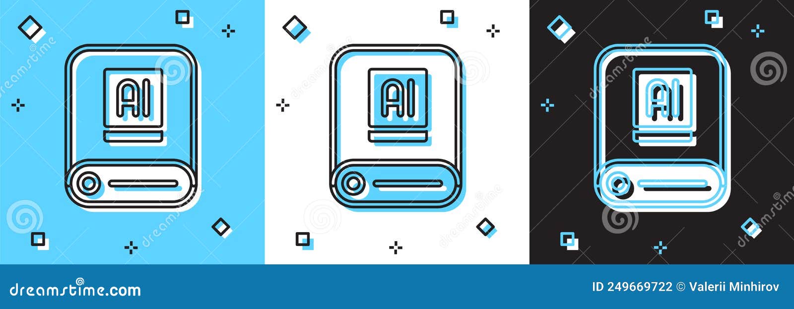 Set Artificial Intelligence AI Icon Isolated on Blue and White, Black ...