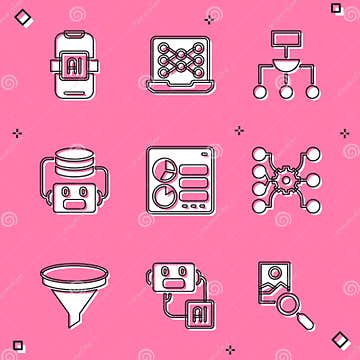 Set Artificial Intelligence AI, Neural Network, Algorithm, Robot, Computer Api Interface, Funnel ...