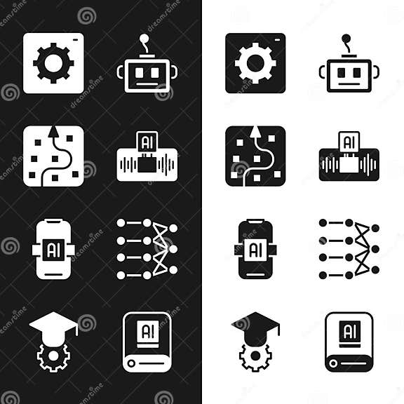 Set Artificial Intelligence Ai Neural Network Computer Api Interface Robot And Graduation 