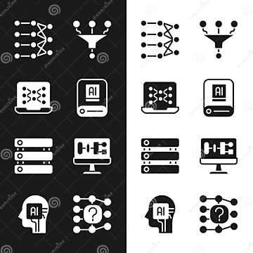 Set Artificial Intelligence AI, Neural Network, Funnel Filter, Server, Data, Algorithm, and ...