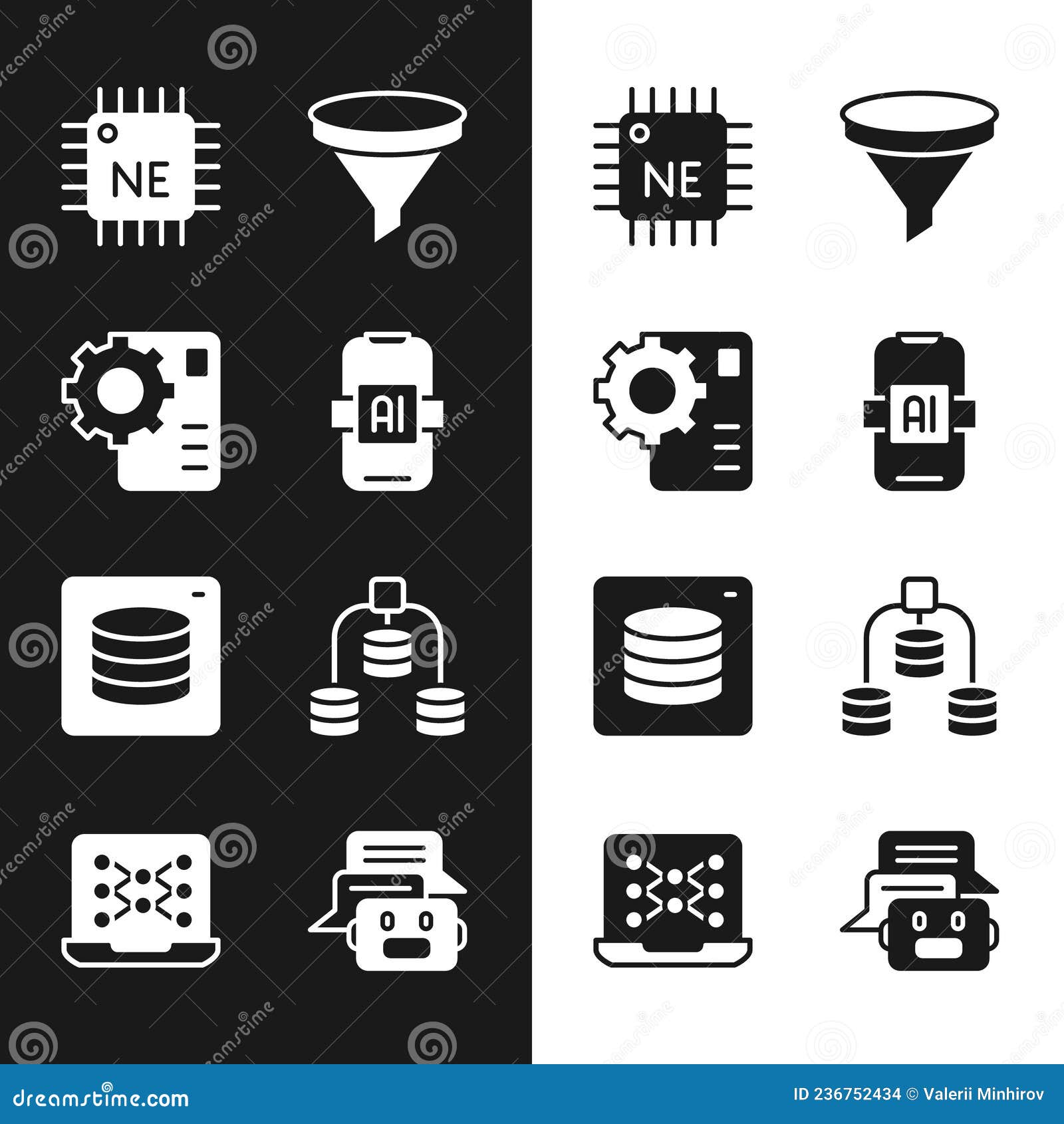 Set Artificial Intelligence AI, Neural Network, Processor CPU, Funnel ... Set Artificial Intelligence AI, Neural Network, Processor CPU, Funnel ...