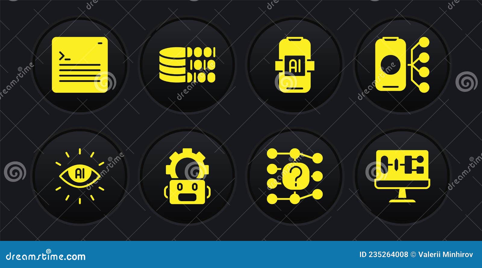 Set Artificial Intelligence Ai Neural Network Robot Setting Binary Code Algorithm And Web