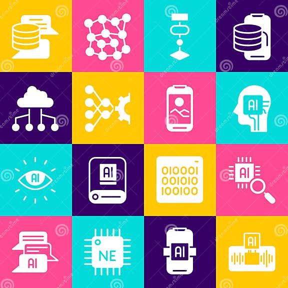 Set Artificial Intelligence AI, Processor CPU, Humanoid Robot, Algorithm, Neural Network ...