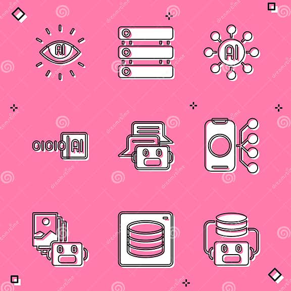 Set Artificial Intelligence Ai Server Data Neural Network Binary Code Chat Bot Robot And 1451