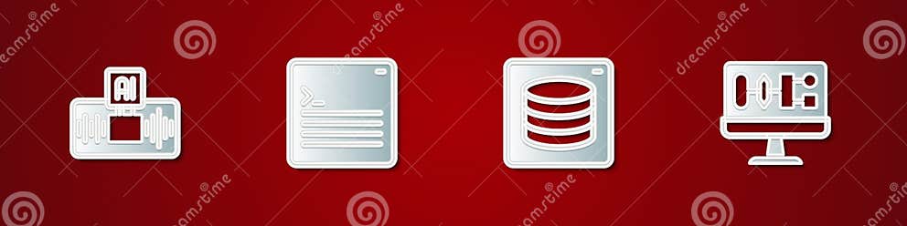 Set Artificial Intelligence Ai Web Developer Programming Code Server Data And Algorithm Icon