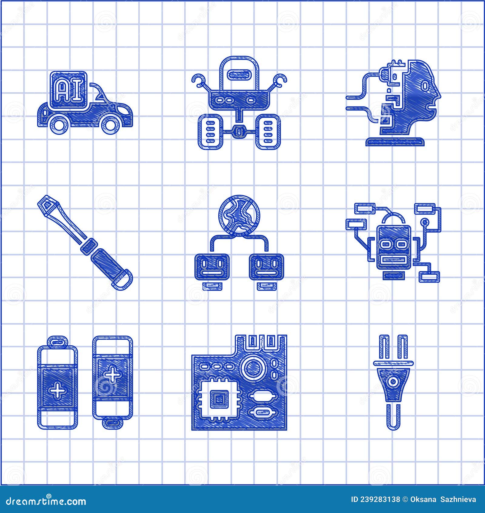 Set Artificial Intelligence, Motherboard Digital Chip, Electric Plug ...