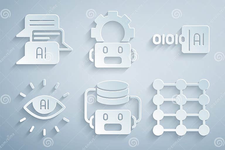 Set Artificial Intelligence Robot Binary Code Ai Neural Network 