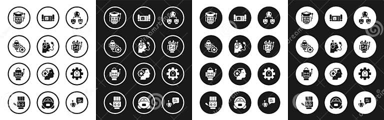 Set Artificial Intelligence, Robot Charging Battery, Setting, Burned ... Set Artificial Intelligence, Robot Charging Battery, Setting, Burned ...