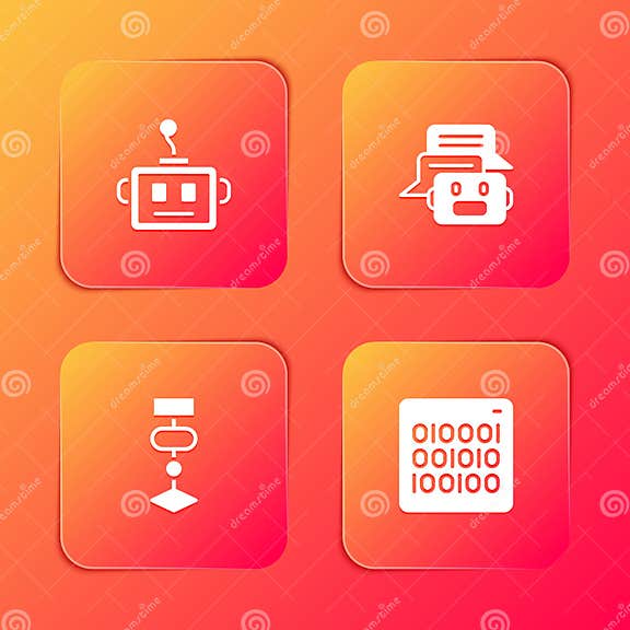 Set Artificial Intelligence Robot Chat Algorithm And Binary Code Icon Vector Stock Vector