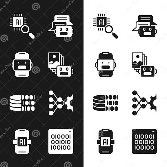 Set Artificial Intelligence Robot, Chat, Processor CPU, Binary Code, Neural Network, and AI Icon ...