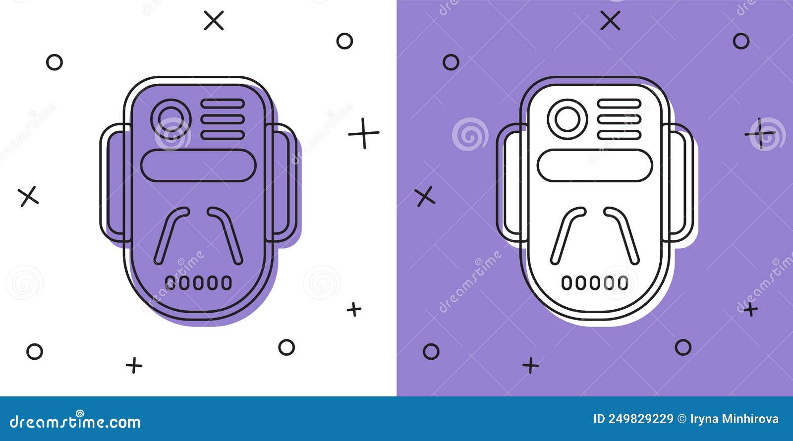 Set Artificial Intelligence Robot Icon Isolated on White and Purple ...