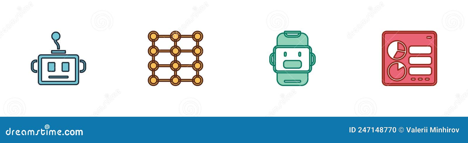 Set Artificial Intelligence Robot Neural Network Chat And Computer Api Interface Icon Vector
