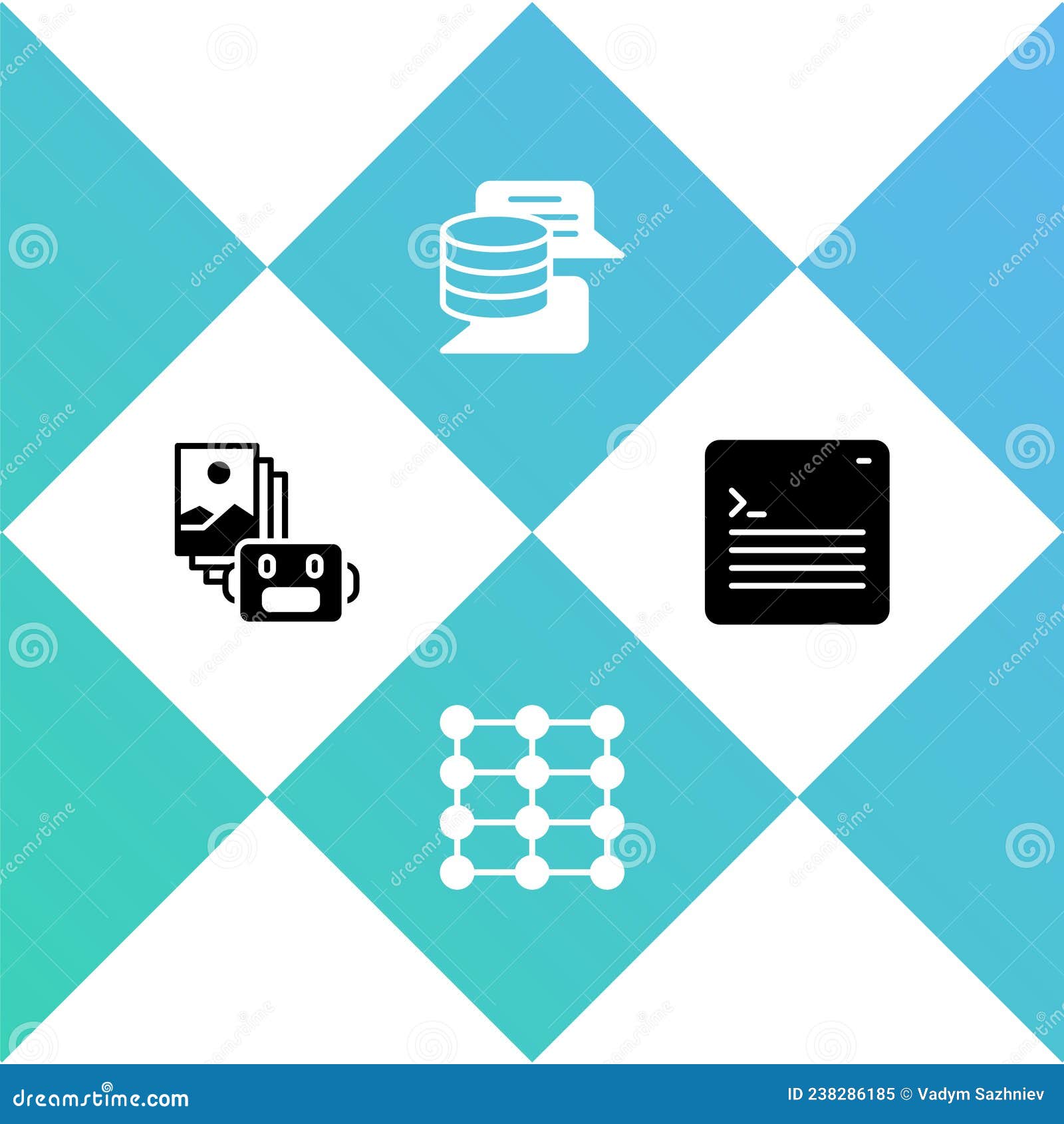 Set Artificial Intelligence Robot Neural Network Server Data And Web Developer Programming