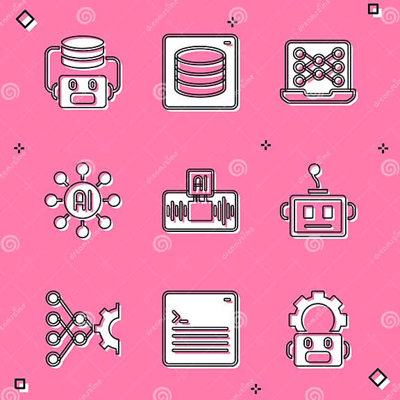 Set Artificial Intelligence Robot, Server, Data, Neural Network, AI, and Web Developer ...