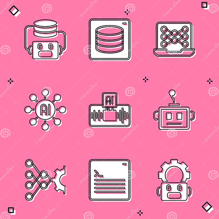 Set Artificial Intelligence Robot, Server, Data, Neural Network, AI, and Web Developer ...