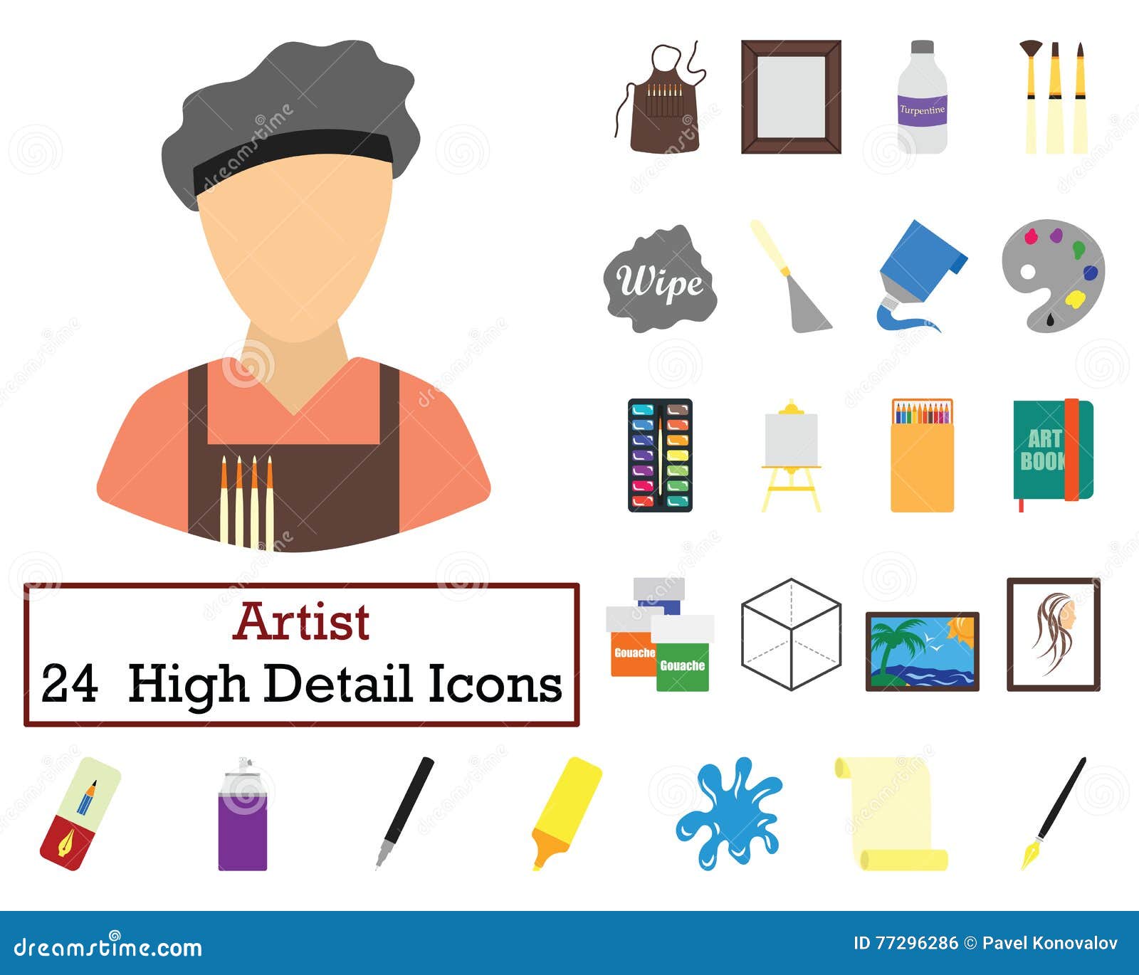 Set of 24 Artist Icons stock vector. Illustration of drawing - 77296286