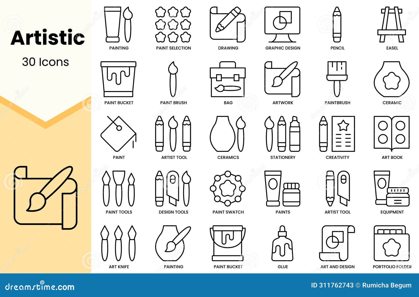 Set of Artistic Icons. Simple Line Art Style Icons Pack Stock Vector ...