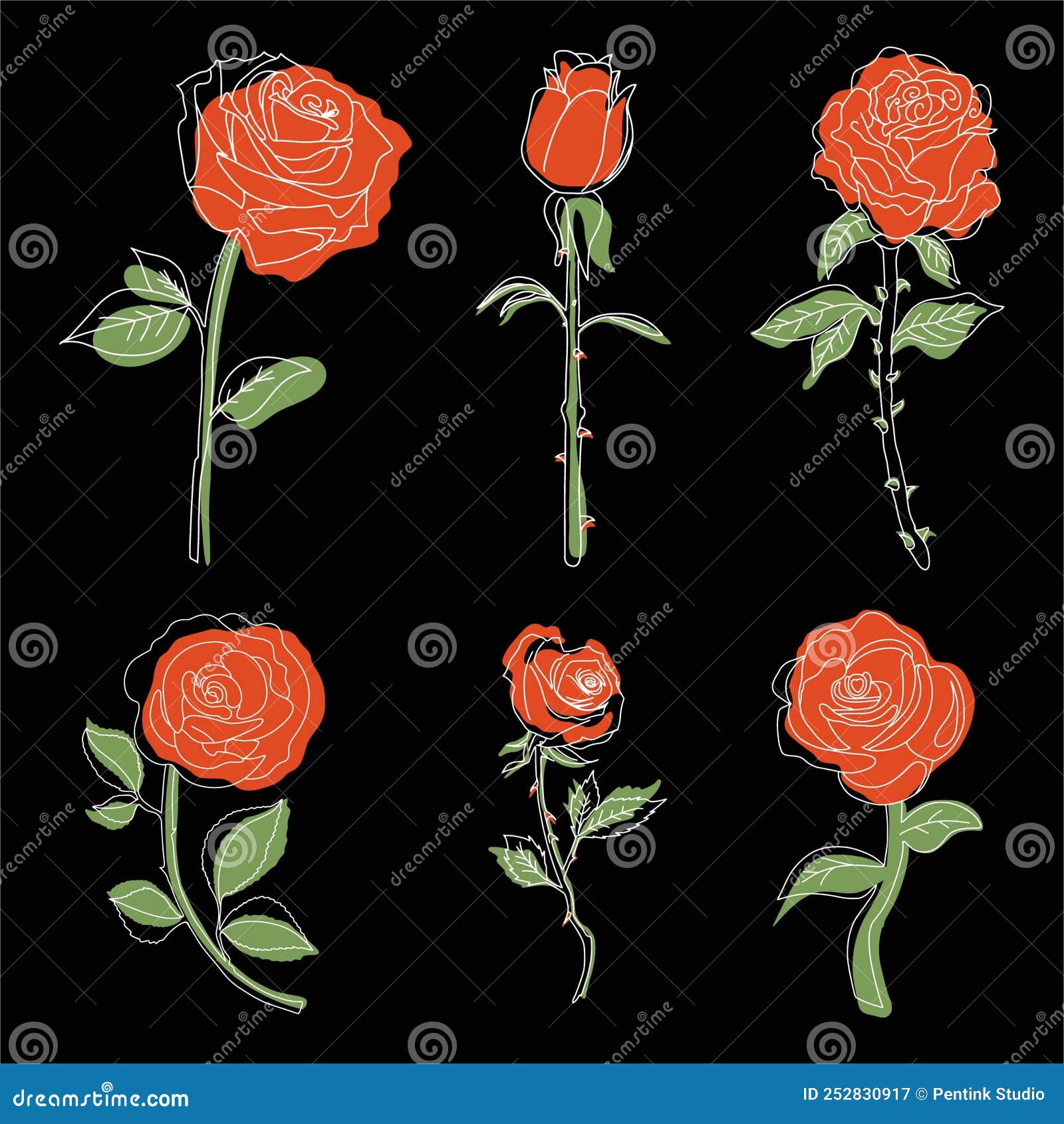 Set Artwork Vector Rose Illustration Stock Vector - Illustration of ...