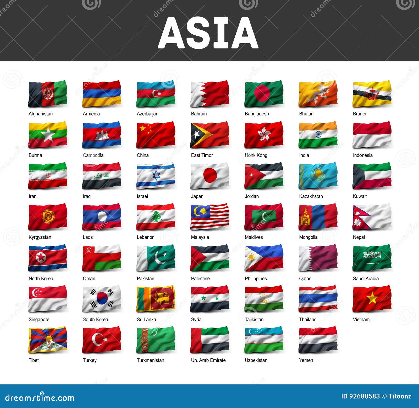 Set of Asia flags stock illustration. Illustration of collection - 92680583