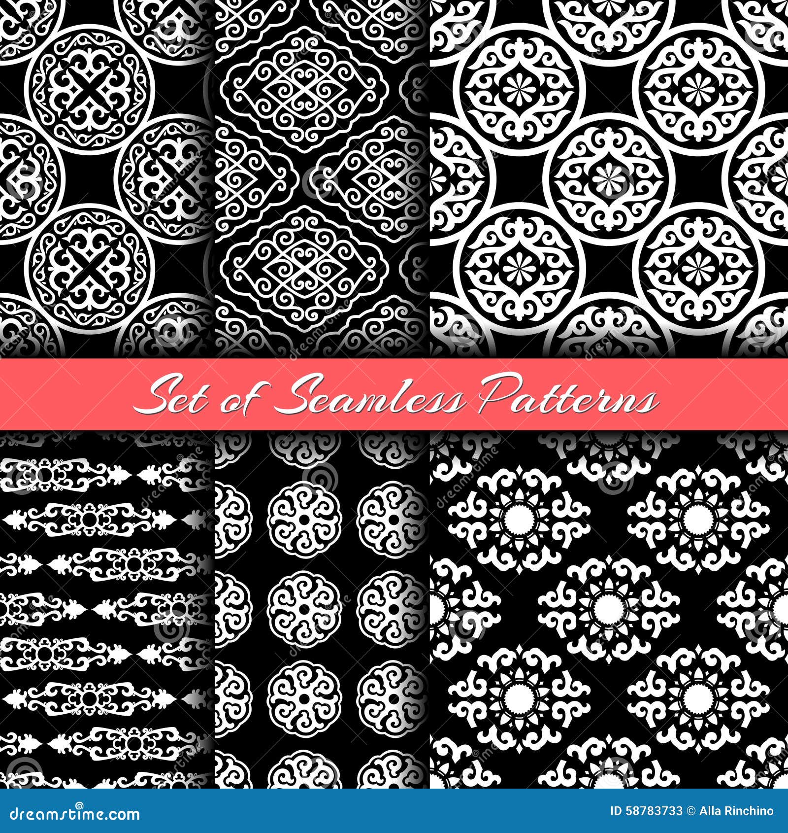 Set of Asian Contrast Patterns Stock Vector - Illustration of ...