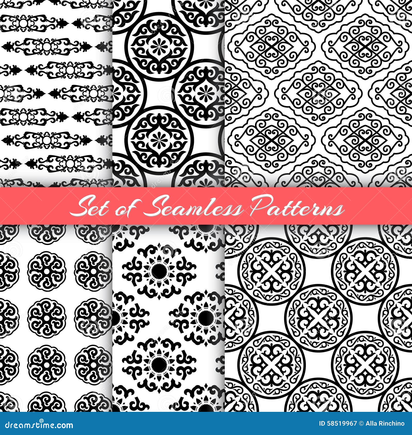 Set of Asian Patterns on White Stock Vector - Illustration of pattern ...