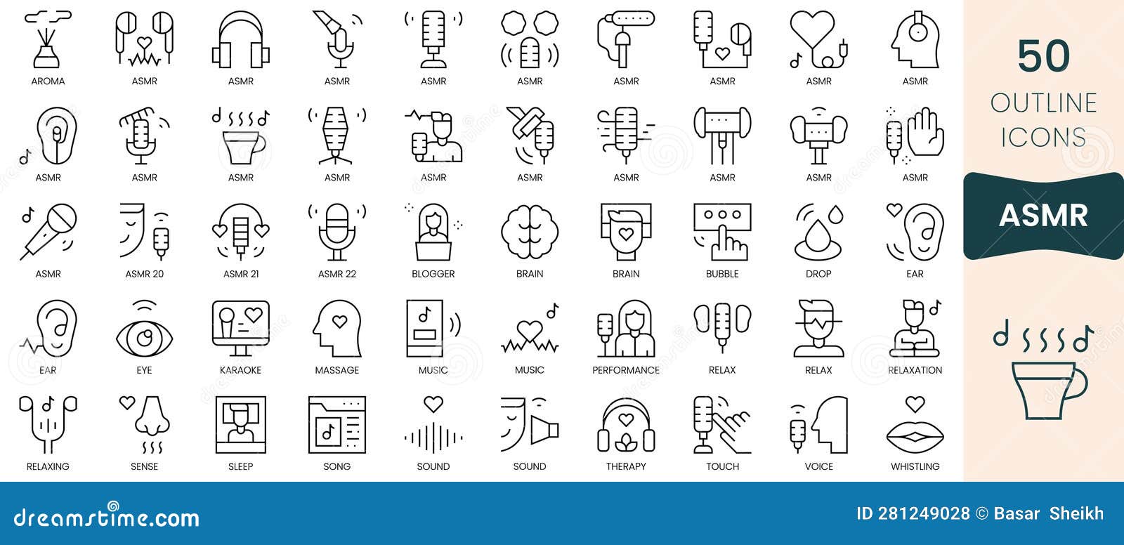 Set of Asmr Icons. Thin Linear Style Icons Pack Stock Vector ...