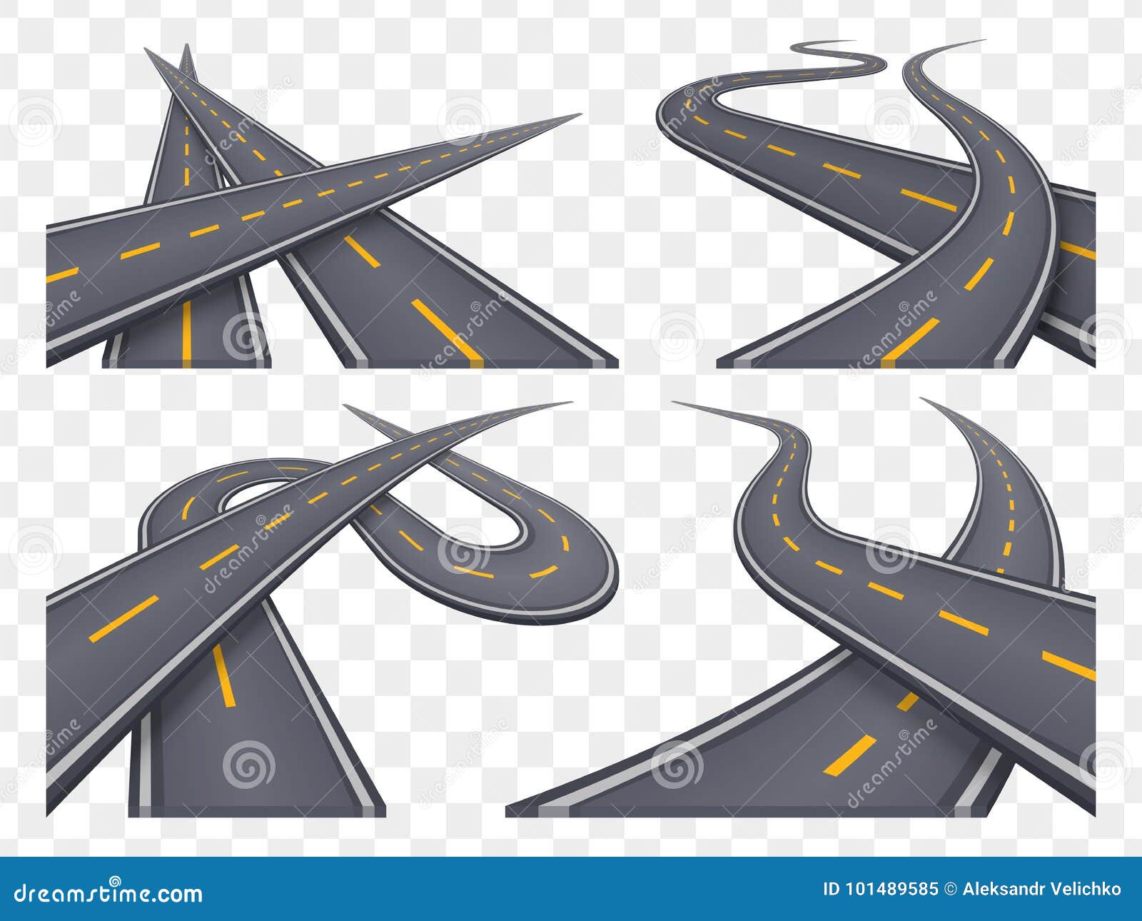Set of 9 Asphalt Road Concepts in Perspective. Highway Icons Stock ...
