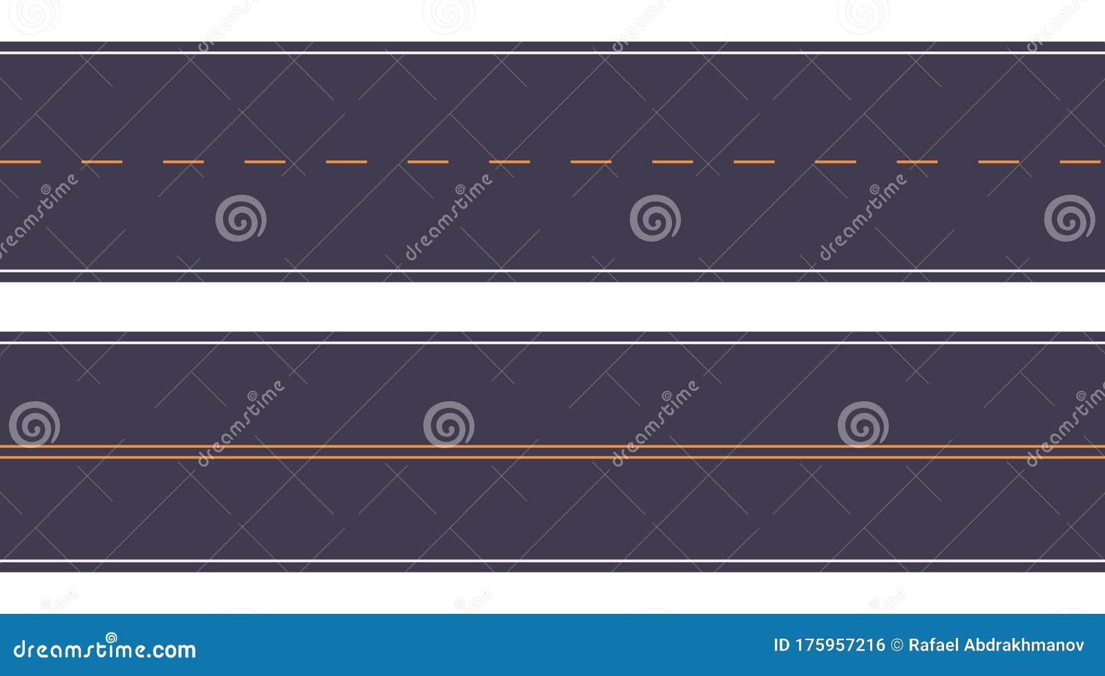 Set Asphalt Road Texture with White Stripes at the Edges and Yellow ...
